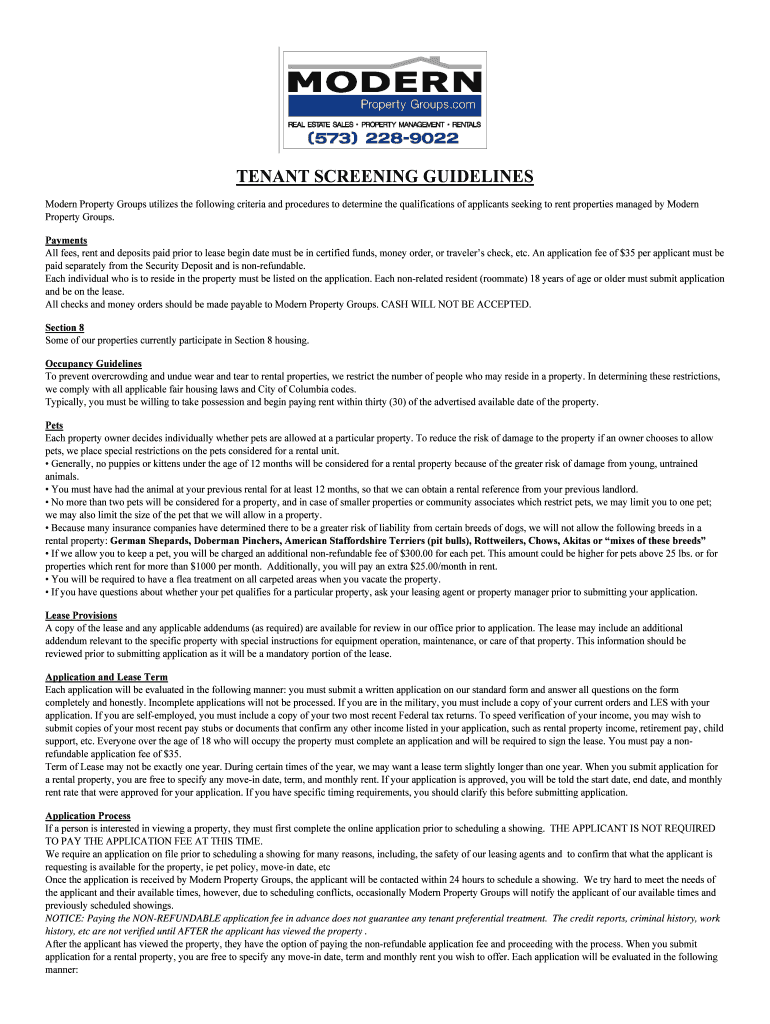 Fillable Online TENANT SCREENING GUIDELINES Fax Email Print - pdfFiller