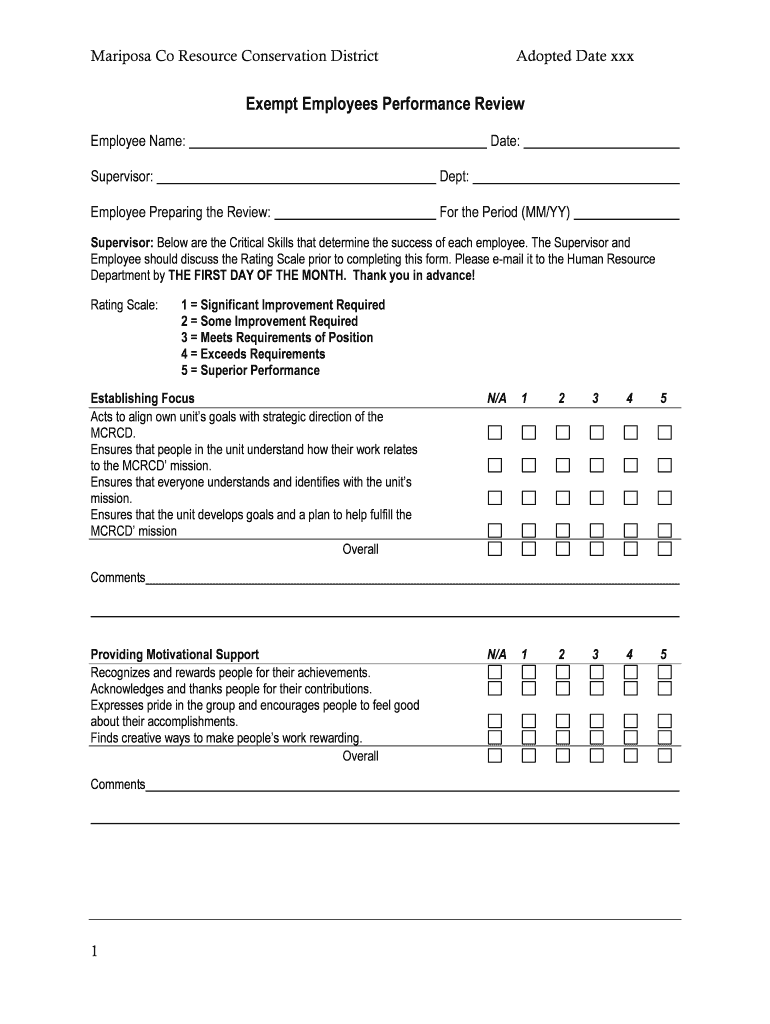 Fillable Online Exempt Employees Performance Review - mcrcdnet Fax ...