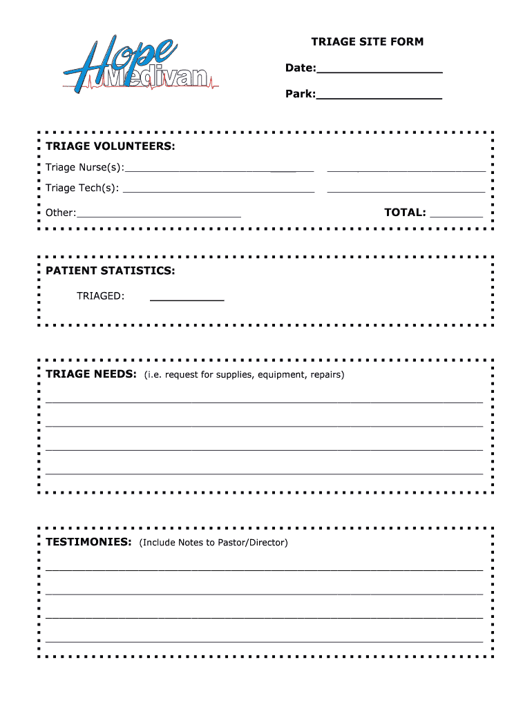 Fillable Online TRIAGE bSITEb FORM Date Park TRIAGE VOLUNTEERS Fax ...