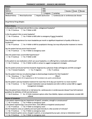 Fillable Online medsask usask PHARMACIST ASSESSMENT HEADACHE AND ...