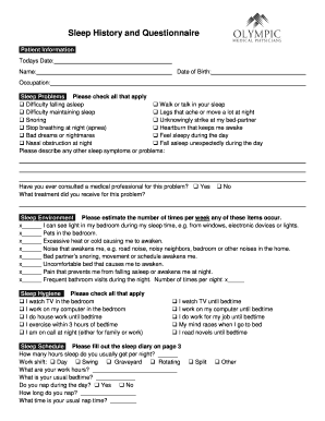 Fillable Online Sleep History and Questionnaire - Olympic Medical ...