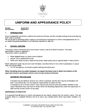 Fillable Online UNIFORM AND APPEARANCE POLICY - campbellcollegecouk Fax ...