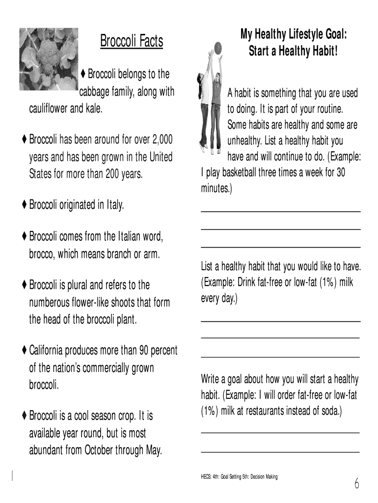 Fillable Online Broccoli Facts My Healthy Lifestyle Goal Start a ...