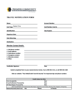 Fillable Online premierccu TRAVEL NOTIFICATION FORM - Premier Community ...