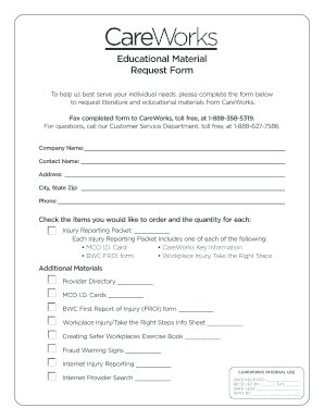 Fillable Online Educational Material Request Form - CareWorks Fax Email ...
