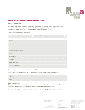 Fillable Online danceireland Dance Ireland Membership Application Form ...