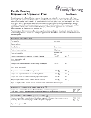 Fillable Online familyplanning org Family Planning Employment ...