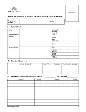 Fillable Online HIGH ACHIEVERS SCHOLARSHIP APPLICATION FORM Fax Email Print - pdfFiller