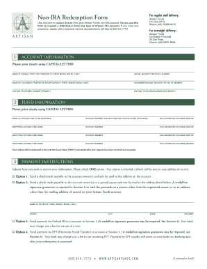 Fillable Online Non-IRA Redemption Form For regular mail delivery Fax ...