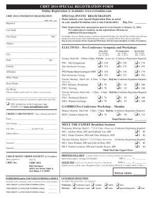 Fillable Online CRRT 2014 SPECIAL REGISTRATION FORM - crrtonlinecom Fax ...