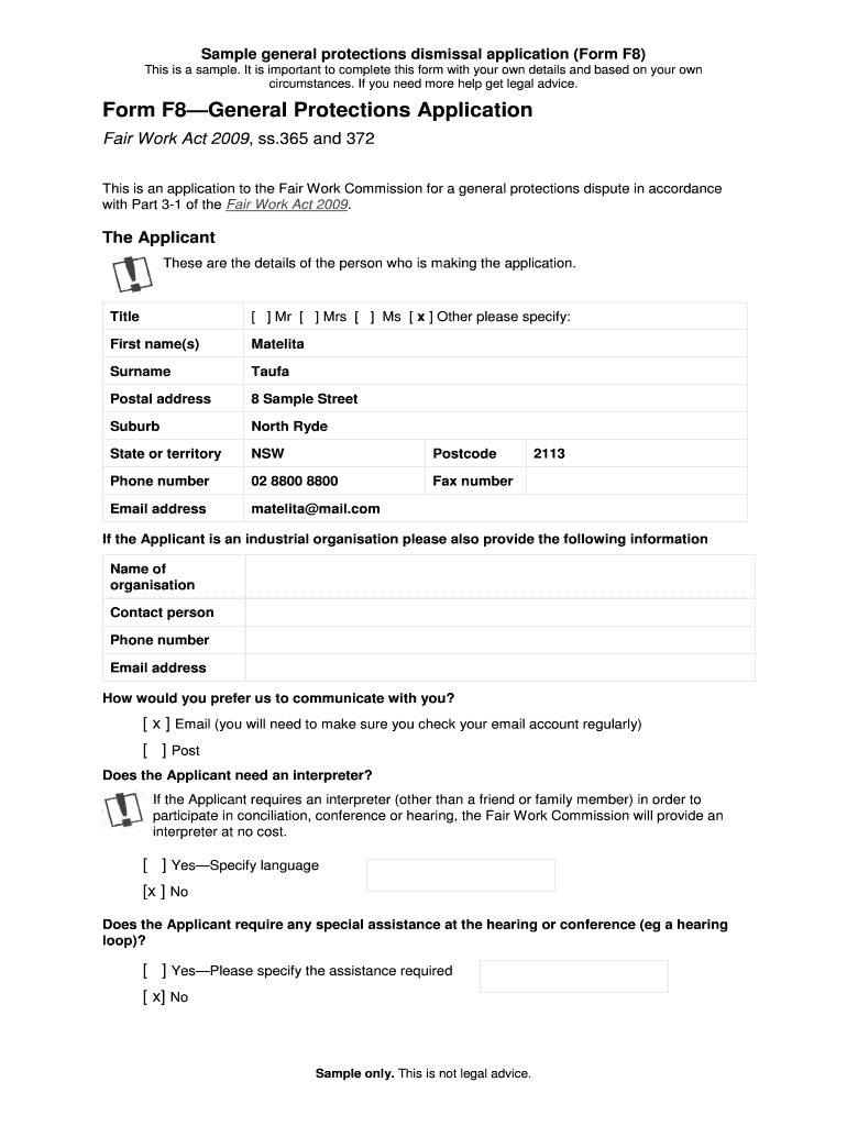 Fillable Online Form F8General Protections Application Fax Email Print ...