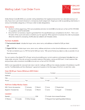 Fillable Online Mailing Label List Order Form Fax Email Print - pdfFiller