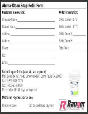 Fillable Online Aluma-Klean Soap Refill Form - BendPak Fax Email Print ...