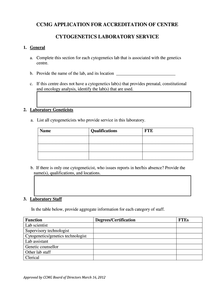 Fillable Online Ccmg application for accreditation of centre ...