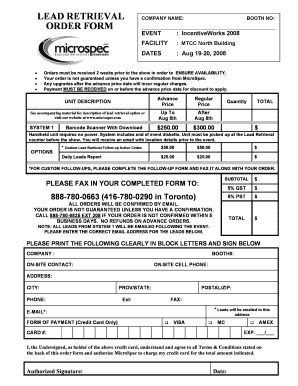 Fillable Online LEAD RETRIEVAL ORDER FORM - bizlinkcom Fax Email Print - pdfFiller