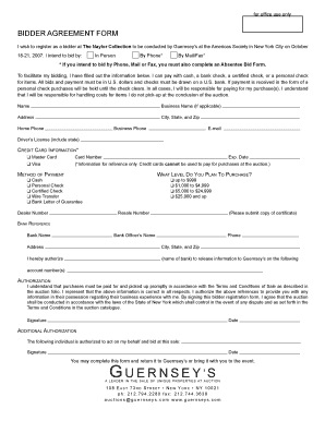 Fillable Online BIDDER AGREEMENT FORM Fax Email Print - pdfFiller