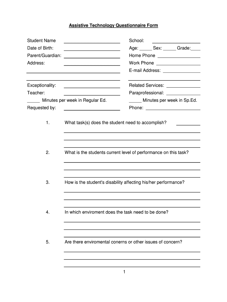 Fillable Online Assistive Technology Questionnaire Form - IPOWER Fax ...