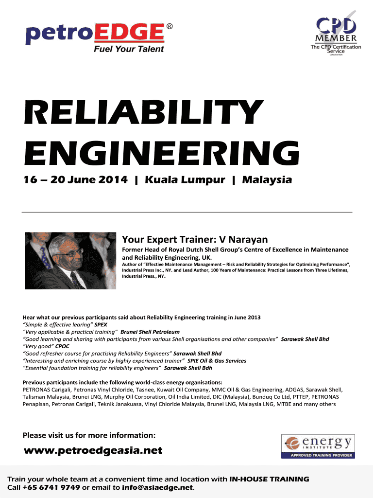 Fillable Online RELIABILITY ENGINEERING - petroedgeasiacom Fax Email ...