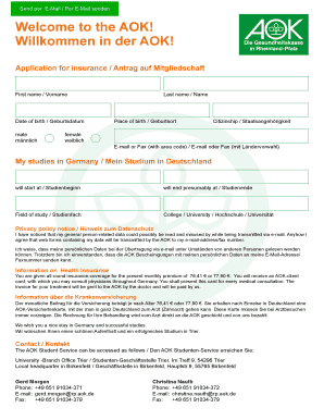 Fillable Online Welcome to the AOK Willkommen in der AOK Fax Email ...