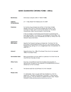 Fillable Online BANK GUARANTEE CRITERIA FORM Ultimo Fax Email Print ...