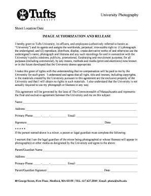 Fillable Online asegrad tufts Tufts Image Authorization and Release ...