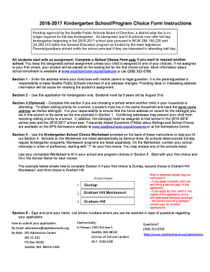 Fillable Online dennyms seattleschools 2016-2017 Kindergarten ...