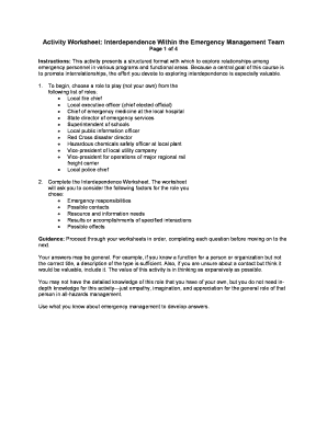 Fillable Online emilms fema Activity Worksheet Interdependence Within ...
