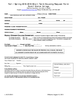 Fillable Online Fall Spring 2013-2014 Short Term Housing Request Form ...