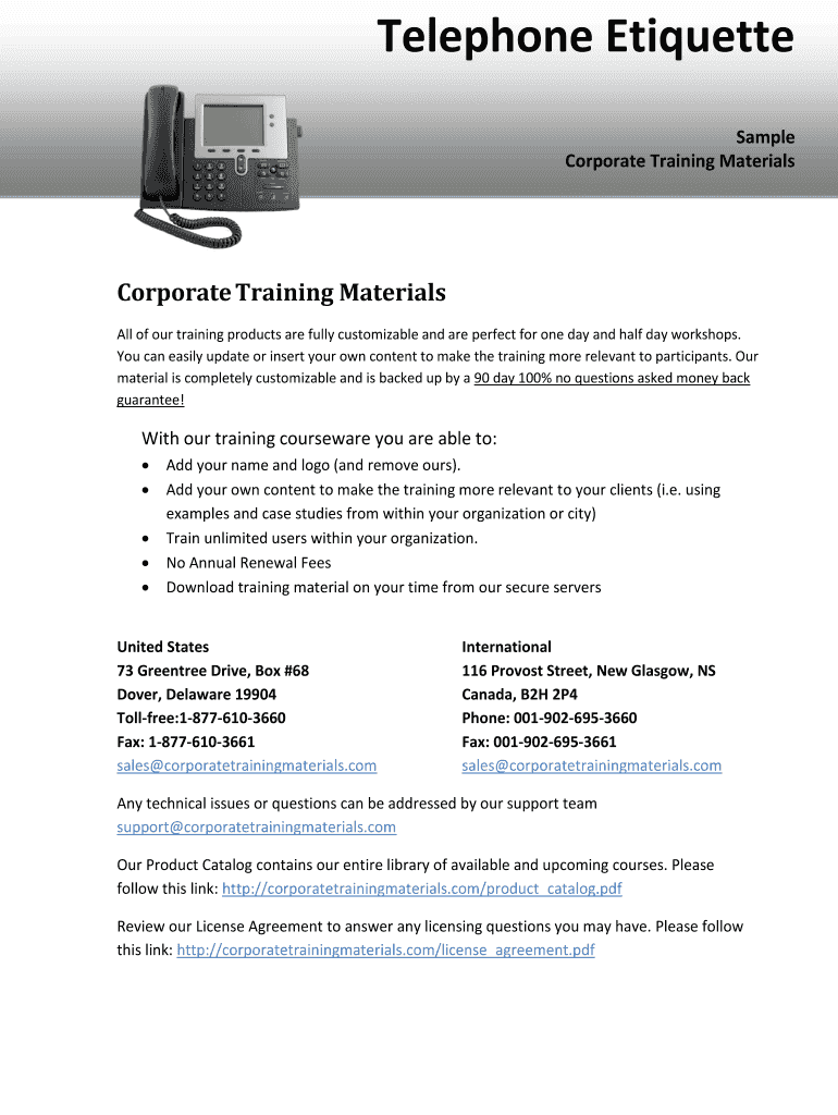Fillable Online Telephone Etiquette - Corporate Training Materials Fax ...