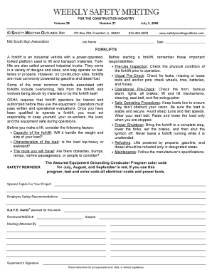 Fillable Online WEEKLY SAFETY MEETING - bgvsafetybbcomb Fax Email Print ...