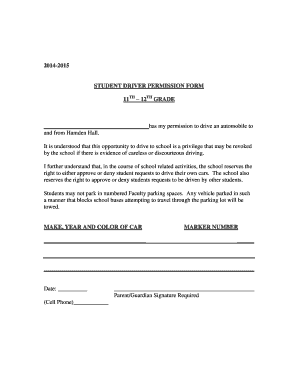 Fillable Online hamdenhall 2014-2015 STUDENT DRIVER PERMISSION FORM ...