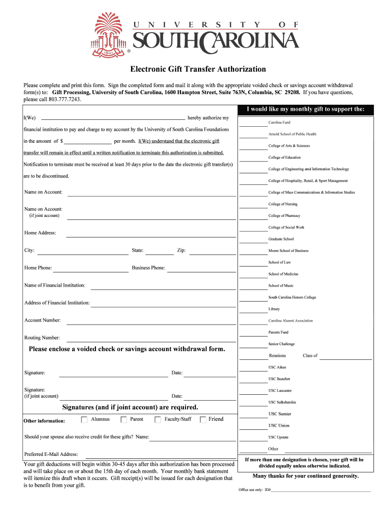 Fillable Online giving sc Electronic Gift Transfer Fax Email Print ...