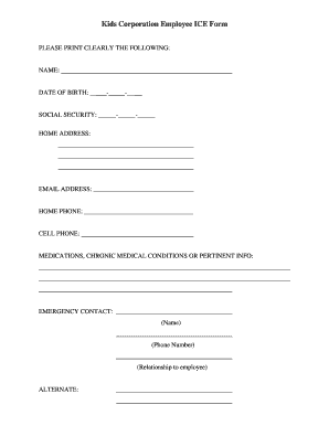 Fillable Online Kids Corporation Employee ICE Form Fax Email Print ...