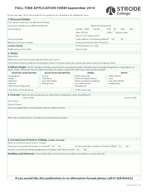 Fillable Online FULL-TIME APPLICATION FORM September 2010 Fax Email ...