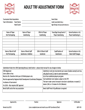 Fillable Online Adult TRF ADJUSTMENT FORM ADP-F-05 - Ontario Ringette ...