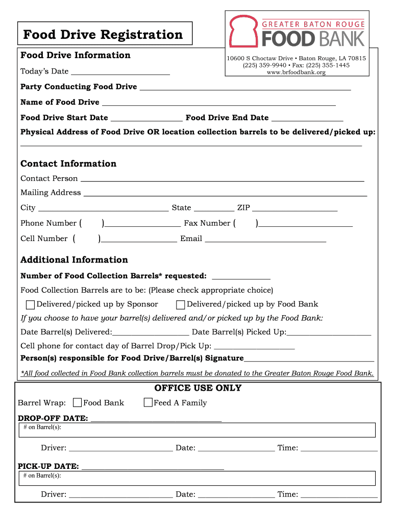 Fillable Online brfoodbank Food Drive Registration - Baton Rouge Food ...