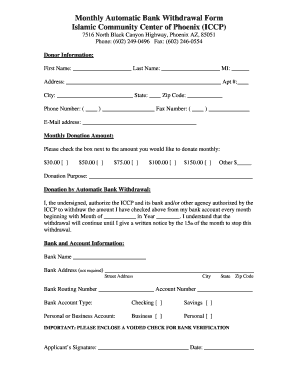 Fillable Online Monthly Automatic Bank Withdrawal Form Fax Email Print ...