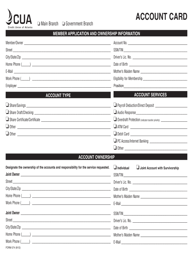 Fillable Online cuatlanta ACCOUNT CARD - Credit Union of Atlanta Fax ...