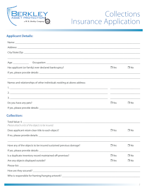 Fillable Online Collections Insurance Application - Berkley Asset ...
