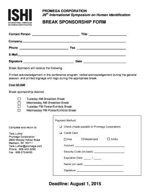 Fillable Online BREAK SPONSORSHIP FORM - bishinewsbbcomb Fax Email ...