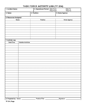 Fillable Online midwestsearchandrescue TASK FORCE ACTIVITY LOG (TF 214 ...