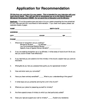 Fillable Online Local Church Recommendation Form - Florida District of ...