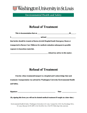 Fillable Online ehs wustl Refusal of Treatment - Washington University ...