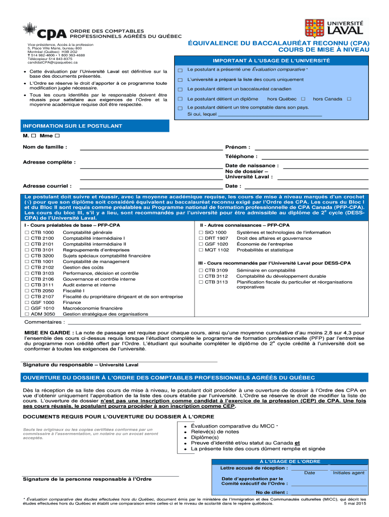 Remplissable En Ligne cpaquebec BACCALAURAT RECONNU CPA COURS DE MISE ...