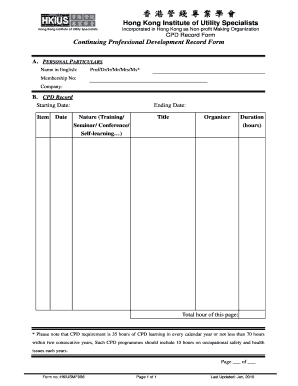 Fillable Online hkius org Continuing Professional Development Record Form Fax Email Print ...