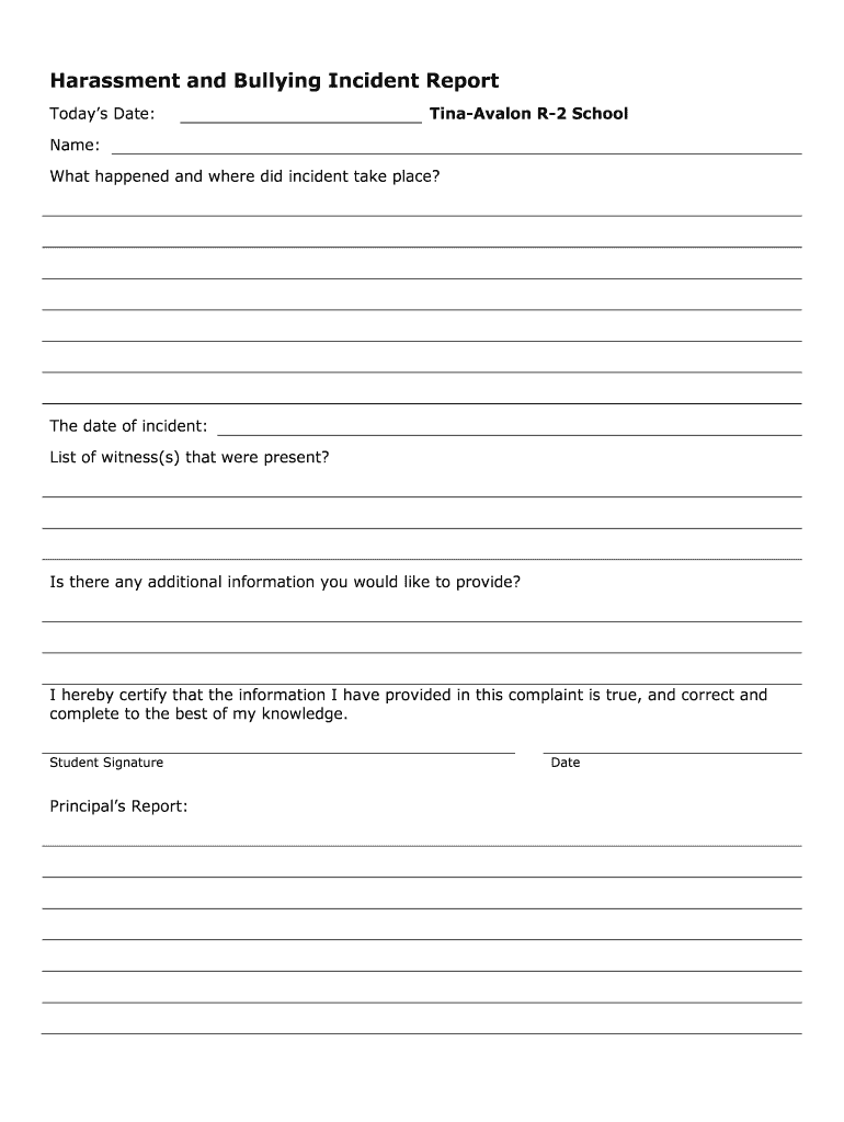 Fillable Online Harassment and Bullying Incident Report Fax Email Print ...