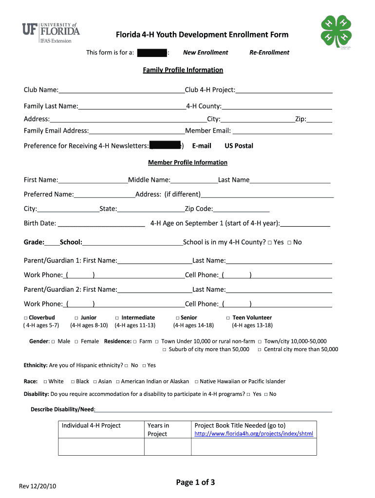 Fillable Online jackson ifas ufl Florida 4H Youth Development ...