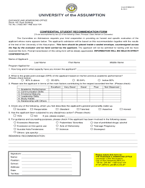 Fillable Online CONFIDENTIAL STUDENT RECOMMENDATION FORM Fax Email Print - pdfFiller