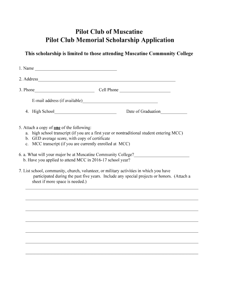 Fillable Online louisa-muscatine k12 ia Pilot Club Scholarship ...