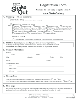 Fillable Online shakeout Registration Form - Shake Out - shakeout Fax ...